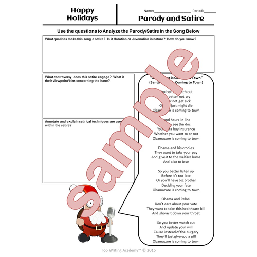 Christmas Activities Winter Holiday Parody and Satire Song Exercise ...