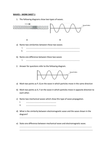 IGCSE/GCSE WAVES - WORK SHEET 1 | Teaching Resources