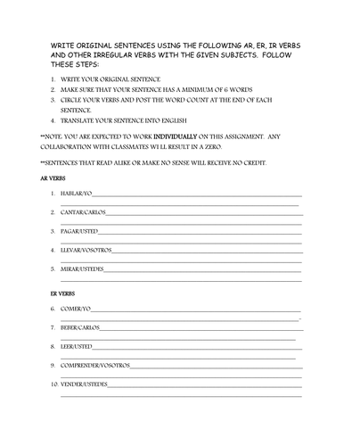 Original sentences with present tense | Teaching Resources