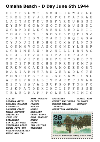 Omaha Beach - D Day World War Two Word Search | Teaching Resources