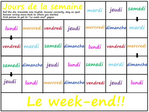 Jours de la semaine (French Days of the Week) Game | Teaching Resources