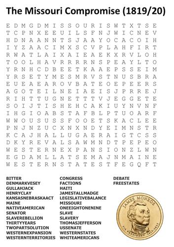 The Missouri Compromise Word Search | Teaching Resources