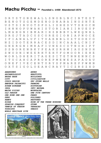 Machu Picchu Word Search by sfy773 - Teaching Resources - TES