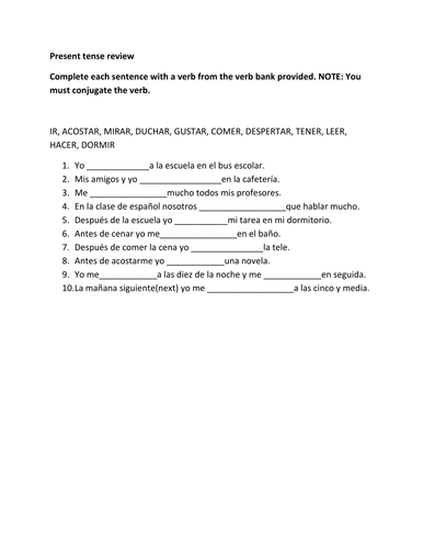 Present tense review | Teaching Resources