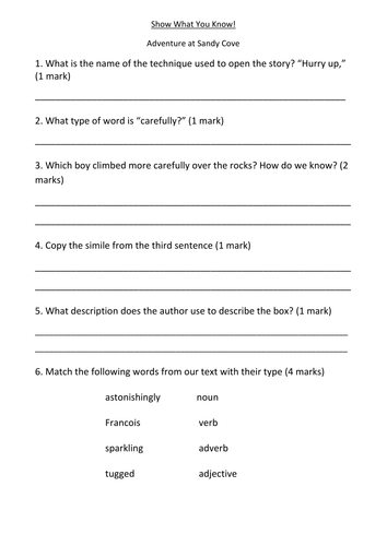 Adventure at Sandy Cove SAT's style comprehension questions | Teaching ...