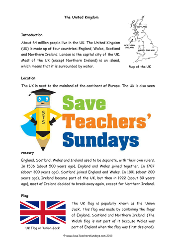 The United Kingdom KS1 Lesson Plan, Information Text and Worksheet ...