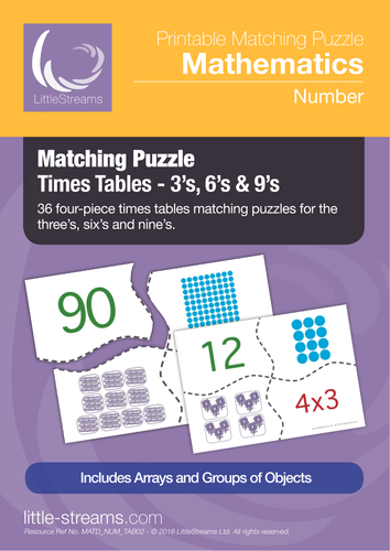 Times Tables Matching Puzzle THREE's, SIX'S & NINE'S by LittleStreams ...