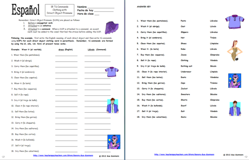 Spanish Commands Tú Affirmative Bundled Packet Homework & Reference ...