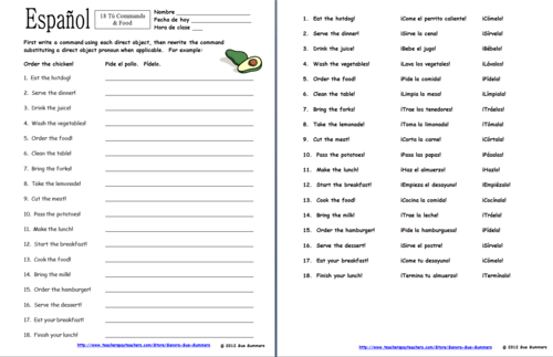 Spanish Commands Tú Affirmative Bundled Packet Homework & Reference ...