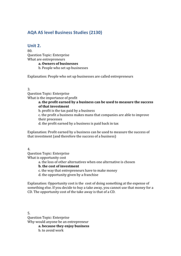 GCE AS Level Business Studies Multiple Choice Questions (Unit 2) for ... GCE AS Level Business Studies Multiple Choice Questions (Unit 2) for ...