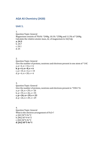 GCE AS Level Chemistry Multiple Choice Questions for Unit 1 (AQA board ... GCE AS Level Chemistry Multiple Choice Questions for Unit 1 (AQA board ...