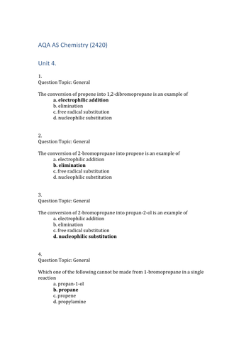 GCE A Level Chemistry Multiple Choice Questions for Unit 4 (AQA board ... GCE A Level Chemistry Multiple Choice Questions for Unit 4 (AQA board ...