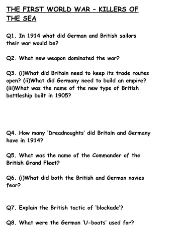 World War One In Colour Video Worksheets | Teaching Resources