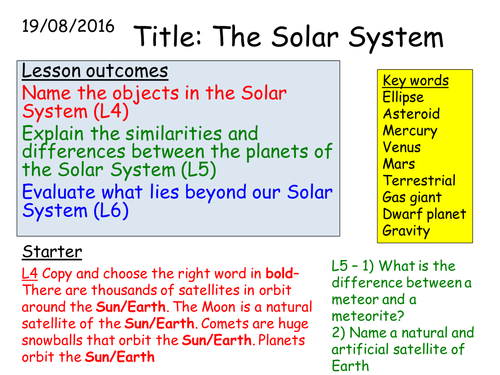 P1 4.2 The Solar System | Teaching Resources