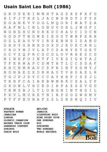 Usain Bolt Word Search by sfy773 - Teaching Resources - TES
