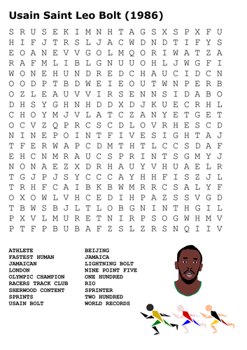 Usain Bolt Word Search | Teaching Resources