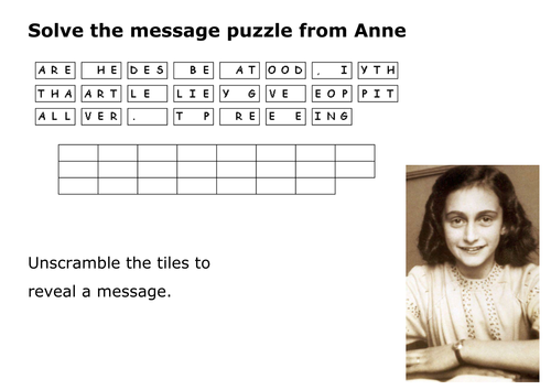 Solve the message puzzle from Anne Frank | Teaching Resources