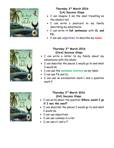 Snail and the Whale by Julia Donaldson year 2 literacy planning and all ...