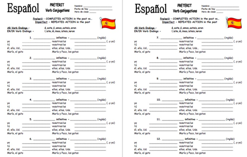 Spanish Verb Conjugation Charts - Preterit Tense | Teaching Resources