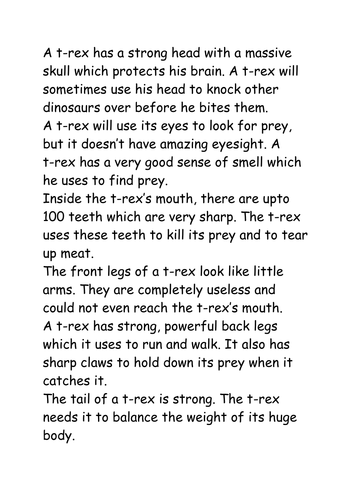 Year 2 literacy plan based around the tyrannosaurus rex | Teaching ...