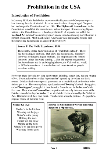 What impact did Prohibition have on the USA? | Teaching Resources