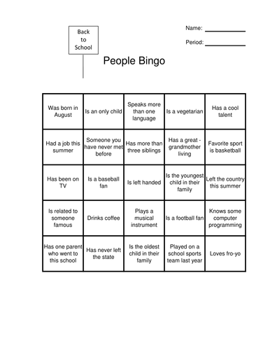 First Day of School - People BINGO | Teaching Resources