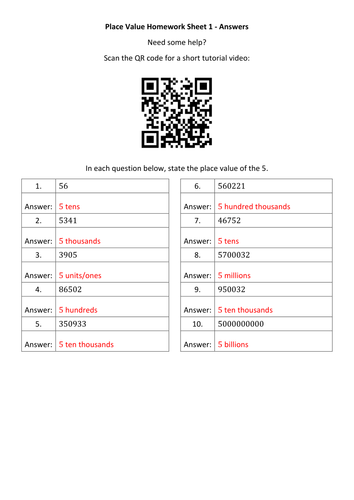 Number Qr Code Homework Sheets Bundle 1 Teaching Resources