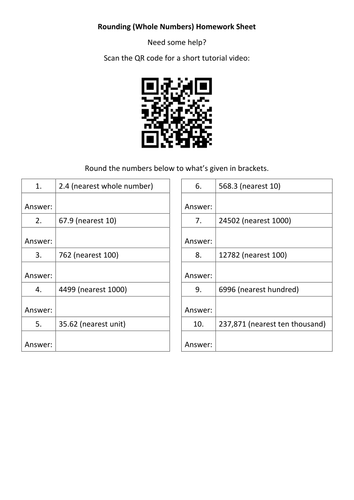 Number Qr Code Homework Sheets Bundle 1 Teaching Resources