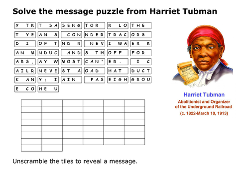 Solve the message puzzle from Harriet Tubman by sfy773 - Teaching ...