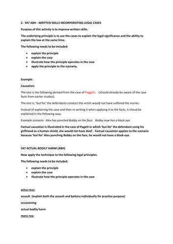 A-Level Law - Non-fatal offences – s47 ABH OAPA 1861 PPT & AFL ...