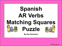 Spanish AR Verbs Matching Squares Puzzle - 21 Different Verbs ...