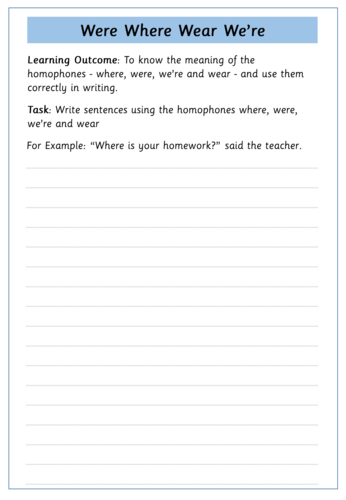 Homophones: Where, Were, We're, Wear | Teaching Resources