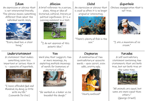 Idiom, Allusion, Cliche, Pun, Hyperbole, Understatement, Oxymoron and ...