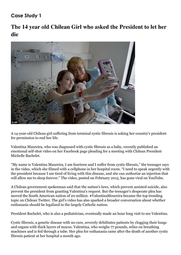 Euthanasia Case Studies and Corresponding Worksheet for Medical Ethics ...