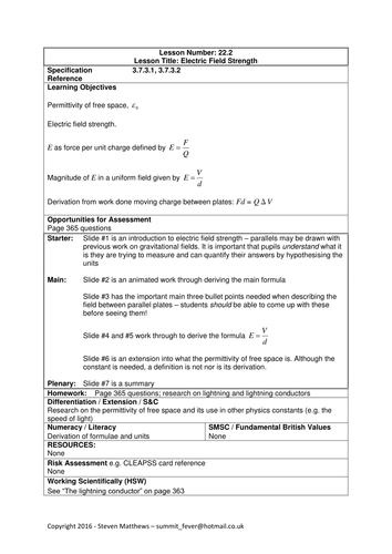 Physics A-Level Year 2 Lesson - Electric Field Strength (PowerPoint AND ...