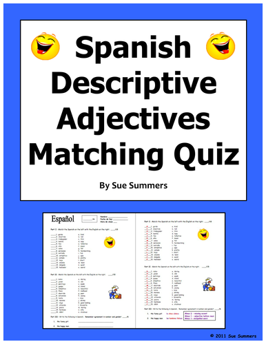 Spanish Adjectives of People and Noun/Adjective Agreement Quiz ...