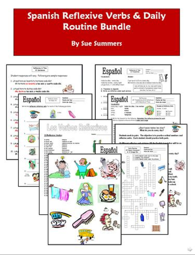 Spanish Reflexive Verbs Bundle - Vocabulary, 9 Worksheets, Skit, Quiz ...