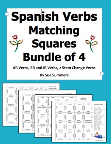 Spanish Verbs Matching Squares / Magic Squares Puzzle Bundle of 4 ...