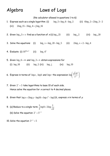 Laws of Logs | Teaching Resources