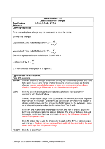 Physics A-Level Year 2 Lesson - Point Charges (PowerPoint AND lesson ...