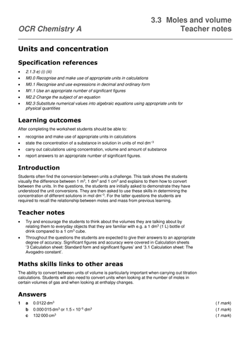 OCR A Level Chemistry A New Spec (from Sept 2015) - Moles, volumes and ...