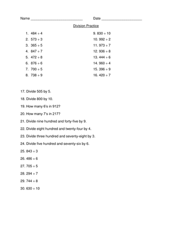 Division Practice | Teaching Resources