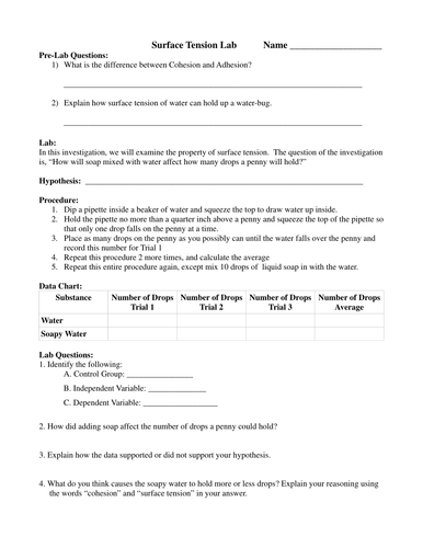 Scientific Method Lab Experiment/ Surface Tension Lab Experiment ...