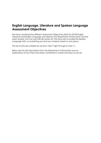 New English Literature and Language GCSE Assessment Objective posters ...