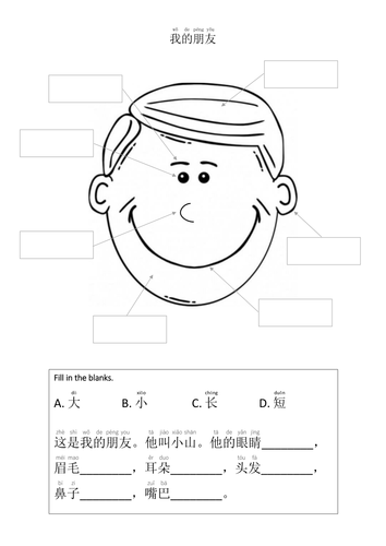 Facial Features (Mandarin Chinese) | Teaching Resources
