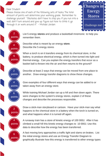 Changes in Energy Stores - Growth Mindset, Differentiated activity ...