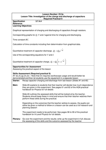 Physics A-Level Year 2 Lesson - Charge and discharge capacitors ...