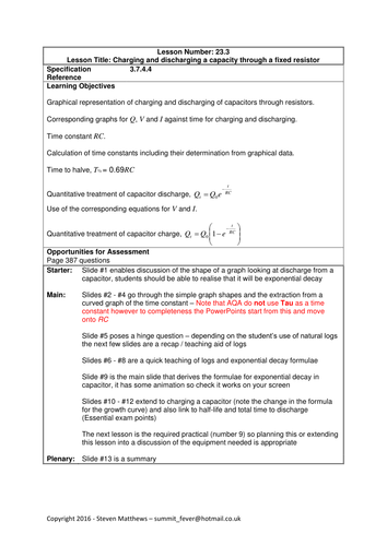 Physics A-Level Year 2 Lesson - Charge and discharge capacitors ...