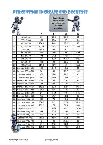Percentage Increase and Decrease activities | Teaching Resources