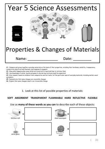 Year 5 Science Assessment: Properties and Changes of Materials ... Year 5 Science Assessment: Properties and Changes of Materials ...